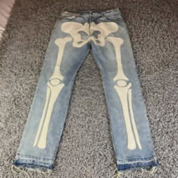 MNML | Jeans | Mnml Skeleton Jeans Mens 38 Blue Bone Grunge Denim Light ...